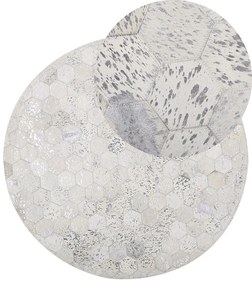 Kulatý kožený patchworkový koberec, ⌀ 140 cm, stříbrný BOZKOY Beliani