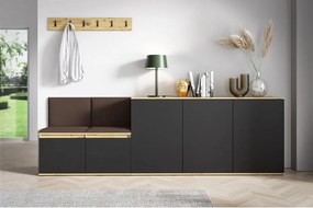 Eka Předsíňová stěna s čalouněnými panely Trinity 35 - Dub Artisan s černou / Tmavá hnědá 2308