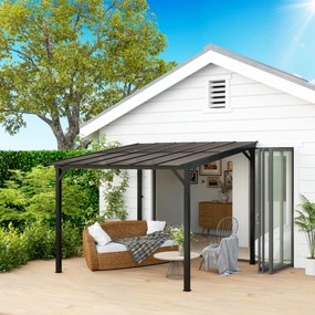 Outsunny pergola pavilon cca 3x3m, voděodolný, stabilní, zimní zastřešení terasy s UV ochranou 50+, nástěnný kovový zahradní pavilon, ochrana před sl…