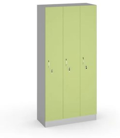 Dřevěná šatní skříňka, 3 oddíly, 1900 x 900 x 420 mm, šedá/zelená