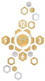 3D nalepovací hodiny Hexagon zlato-zrcadlové