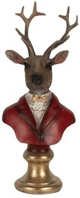 Červeno-hnědá vánoční dekorace busta jelen Deer - 10*9*19 cm