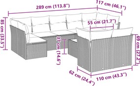 10dílná zahradní sedací souprava podušky světle šedá polyratan 3218162