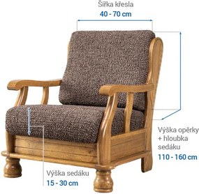 Bielastické potahy VITTORIA hnědá křeslo s dřevěnými rukojeťmi (š. 40 - 70 cm)