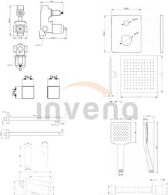 Invena Siros, podomítková sprchová sada s dešťovou hlavovou sprchovou 25x25 cm a ruční hlavicí, černá matná, INV-BS-90-011-A
