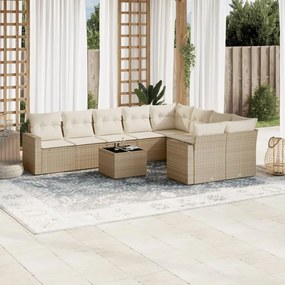 10dílná zahradní sedací souprava s poduškami béžová polyratan 3219438