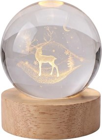 LED stolní lampička Jelen na dřevěném podstavci - Ø 6 cm / USB