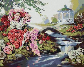 zuty zuty - malování podle čísel - růže u potůčku a altánku (d. rusty rust), 40x50 cm, plátno+rám