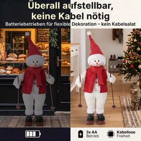 HOMCOM Zpívající lyžařský Santa Claus, 65 cm, animovaná vánoční postava se lyžemi, holemi a aktivací zvukem / dotykem
