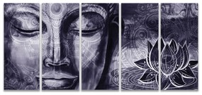 Malvis ® Abstraktní obraz fialový Buddha Velikost (šířka x výška): pětidílný obdélník - 150x70 cm