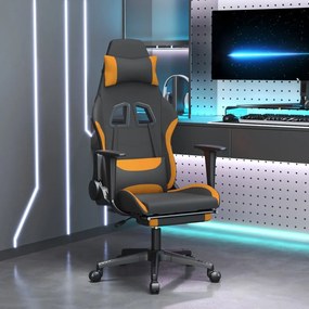 Masážní herní židle s podnožkou černá a oranžová textil,  345505