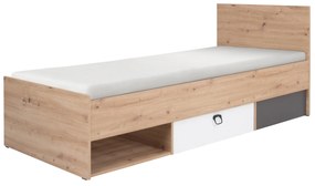Jednolůžková postel 90x200 cm Kevyt 11 (dub artisan + bílá + grafit) (s roštem). 1087395