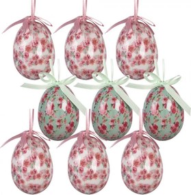 9ks dekorace bílo-růžové závěsné vajíčko s květy Spring Egg - Ø 5*8 cm