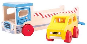 Bigjigs Toys Dřevěné odtahové auto s osobním autem