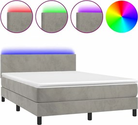 Box spring postel s matrací a LED světle šedá 140x190 cm samet 3134279