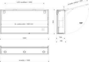 Sapho Sapho, CLOE galerka s LED osvětlením, 100x50x18cm, bílá, CE100-0030