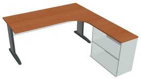 Sestava stolu a skříně levá 180 cm - Hobis Cross CE 1800 H L Dekor stolové desky: třešeň, Dekor lamino podnože: šedá, Barva nohou: černá