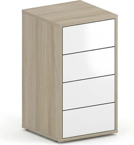 Kancelářský přístavný kontejner FUTURE, 4 zásuvky, 400 x 400 x 710 mm, bílá/dub přírodní