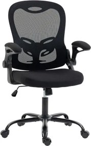 HOMCOM ergonomická kancelářská židle, síťová kancelářská židle, sklápěcí područky, výškově nastavitelná, houpací funkce, černá