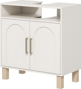 HOMCOM Koupelnová Skříňka Pod Umyvadlo, Skříňka Pod Umyvadlo, Otevřená Policová Skříň s 2 Magnetickými Dveřmi a Nastavitelnou Policí, 60 x 30 x 63 cm,