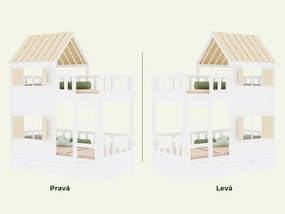 WoodPassion Patrová postel CHALOUPKA s poloviční střechou 90x200 cm Zvolte barvu: Bílá, Zvolte šuplík: Přistýlka 90x190 cm, Zvolte stranu: Vpravo
