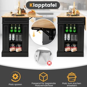 Costway Kuchyňská skříňka s výsuvnou pracovní deskou z kaučukového dřeva – černý