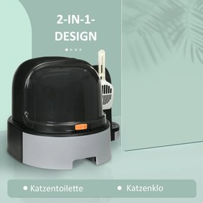 Kočičí domek PawHut se 2 výsuvnými vaničkami a kapotou, lopatka pro kočky do 4 kg, šedý 52x60x42cm | Aosom.de