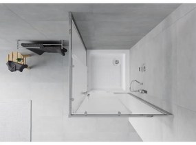Mexen Rio, čtvercový sprchový kout s posuvnými dveřmi 70 x 70 cm, 5mm sklo námraza, chromový profil + bílá vysoká sprchová vanička Rio, 860-070-070-01-30-4510