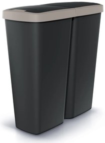 Odpadkový koš DUO černý, 50 l, hnědá / černá