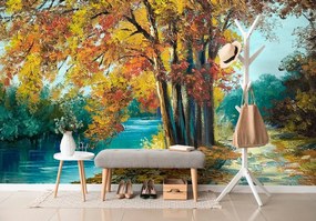 Tapeta malované stromy v barvách podzimu - 225x150 cm