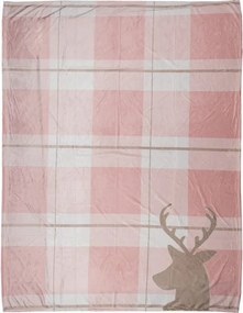 Růžový plyšový pléd s jelenem Snowy Deer - 130*170 cm