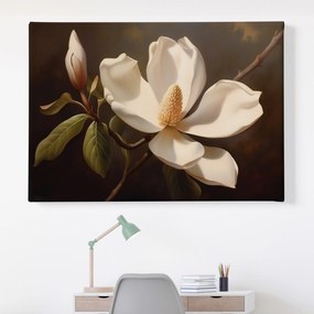 Obraz na plátně - Květ Magnólie na černém pozadí FeelHappy.cz Velikost obrazu: 150 x 100 cm