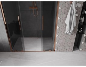 Mexen Velar Duo, posuvné sprchové dveře do otvoru 140 cm, 8mm šedé sklo, růžové zlato, 871-140-000-42-60