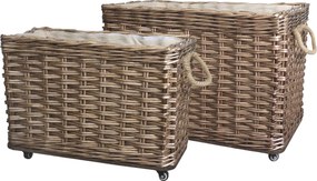 Sada 2ks hnědých košů French Basket Nature s kolečky – 82*48*55/ 66*33*44 cm