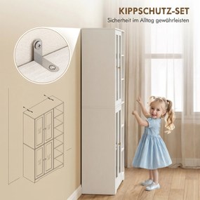 HOMCOM vysoký kuchyňský bufet, vitrínová skříňka se 4 dveřmi ze tvrzeného skla Soft-Close, 90x35x172 cm, bílá
