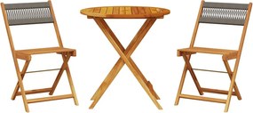 3dílný bistro set šedý polypropylen a masivní dřevo 3281842