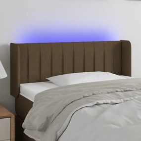 Čelo postele s LED tmavě hnědé 103 x 16 x 78/88 cm textil