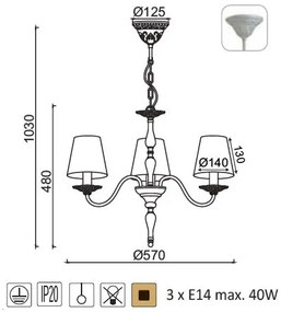 ACA DECOR Závěsné svítidlo KARPATHIA max. 3x40W/E14/230V/IP20