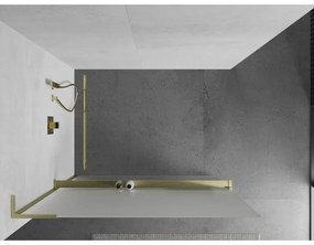 Mexen Kioto+ L, sprchová zástěna Walk-In s poličkou a ramínkem 100 x 200 cm, 8mm sklo námraza, zlatý matný profil, 800-100-123-55-30