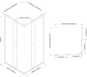 Aqualine Agga Black sprchový kout čtvercový 90 x 90 x 185 cm posuvné černá sklo čiré BLF909