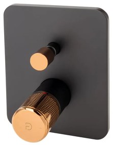F-Design Ardesia, podomítková 2-výstupová vanová/sprchová baterie, černá matně-růžové zlato, FD1-ARD-7P-25