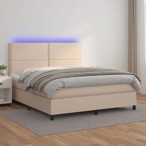 Box spring postel matrace a LED cappuccino 140x190cm umělá kůže,  3135884