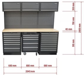 AKČNÍ SET Sestava 6 ks dílenského nábytku SET-CA01081 s dřevěnou pracovní deskou MB-TGW80