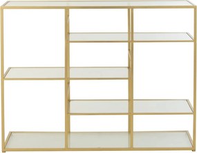 Zlatý antik kovový regál se skleněnými policemi Doree gold - 120*40*91 cm