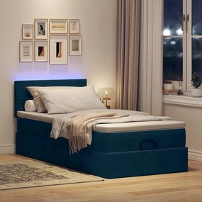 Osmanská postel s matrací &amp; LED tmavě modrá 80x200cm samet 3312588
