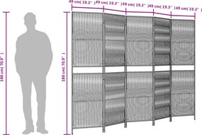 vidaXL Dělicí stěna 5 panelů polyratan [365380] Barva: Šedá