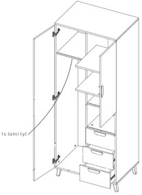 JOKER | šatní skříň 2 | 80 cm | | bílá/grafit/šedá/lefkas světlý