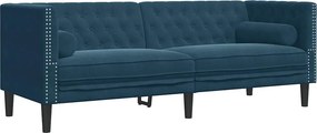 3dílná sedací souprava Chesterfield s podhlavníky modrá samet 3209289