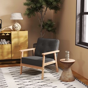 HOMCOM Samostatné Křeslo Lounge s Čalouněním a Dřevěným Rámem, Lněné Šedé 64,5 x 70 x 74 cm