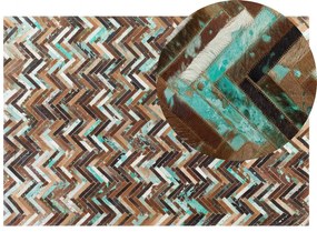 Patchwork koberec z hovězí kůže v hnědo-modrých odstínech 140x200 cm AMASYA Beliani